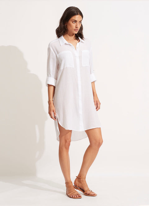 Crinkle Twill Beach Shirt White Seafolly Us