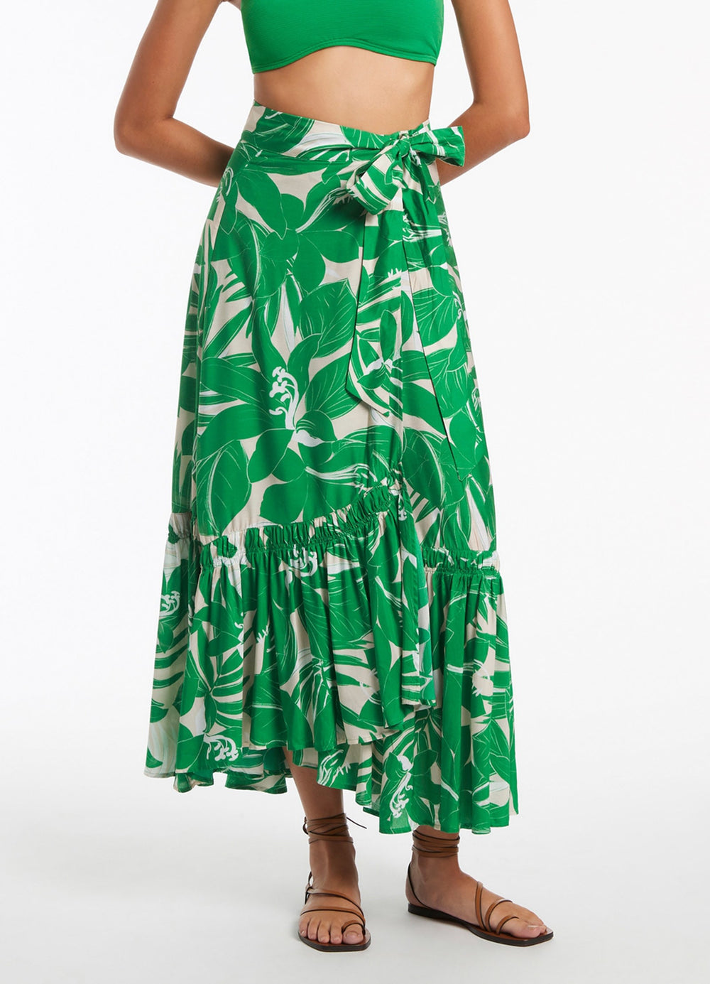 Floreale Ruffle Wrap Skirt - Green – Seafolly US